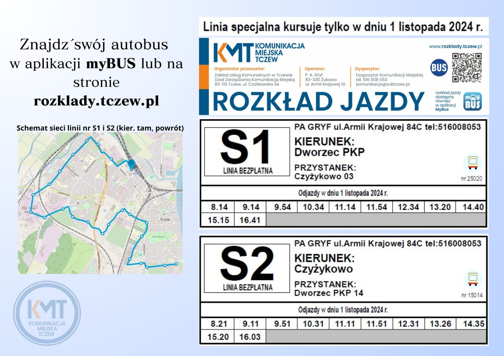 Tczew - Specjalny rozkład jazdy – 1 listopada - Komunikacja